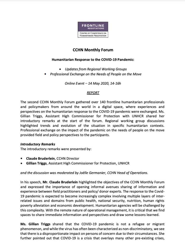 CCHN Monthly Forum (May 2020) - Frontline Negotiations