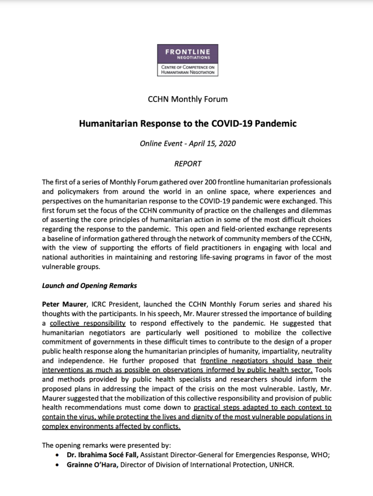 CCHN Monthly Forum (April 2020) - Frontline Negotiations
